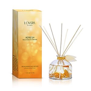 LOVSPA Refresh Sicilian Blood Orange Citrus Essential Oil Reed Diffuser Set with Real Orange Pieces! Aromatherapy Fragrance Room Air Freshener