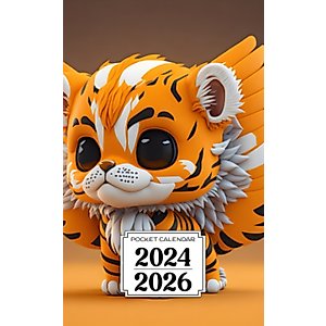 Pocket Calendar 2024-2026: Two-Year Monthly Planner for Purse , 36 Months from January 2024 to December 2026 | Anime tiger chibi | Cute and adorable | Logo design | Cartoon style | Fantasy art