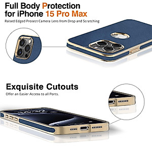 LOHASIC Leather Cases for iPhone 15 Pro Max, Luxury PU Phone Cover with Logo Cutout, Thin High-end Designer Soft Non-Slip Grip Men Cases for iPhone 15 Pro Max(2023) 6.7" 5G - Blue