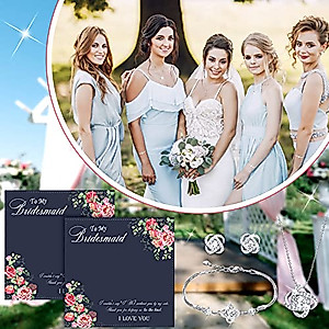 Yinkin 6 Bridesmaid Jewelry Sets for Wedding Will You Be My Bridesmaid Necklace Earrings Bracelet with Card Bridesmaid Proposal Gift (Classic)