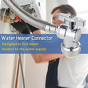 1-Pack GUOFIS Stainless Steel Braided Flexible Faucet Connector,1/2" Nominal Push-fit Angle Stop Valve x 1/2" FIP, 18-Inch Length Faucet Supply Line Hose