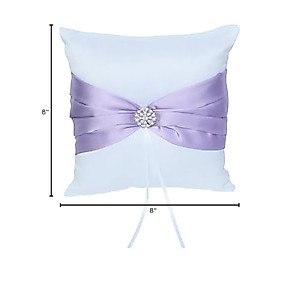 ARKSU Ring Bearer Pillow Cushion 7.8 x7.8 inch with Satin Ribbon and Rhinestones for Rustic Bridal Wedding Shower Ceremony-Lavender