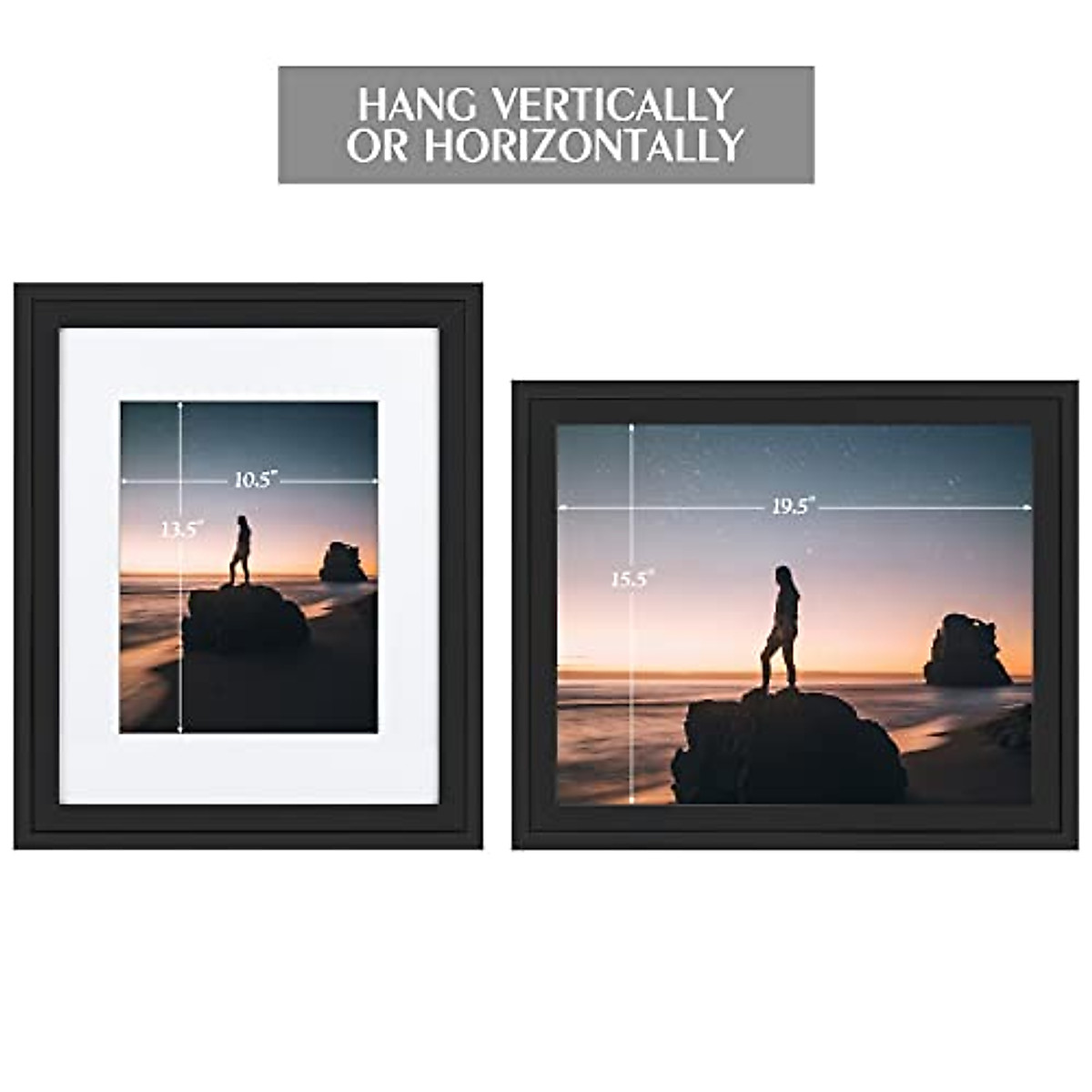 Golden State Art, 16x20 Picture Frame - Displays 11x14 Photo with Mat or 16x20 Without Mat, Wide Moulding Solid Wood Frame for Wall Display, Black