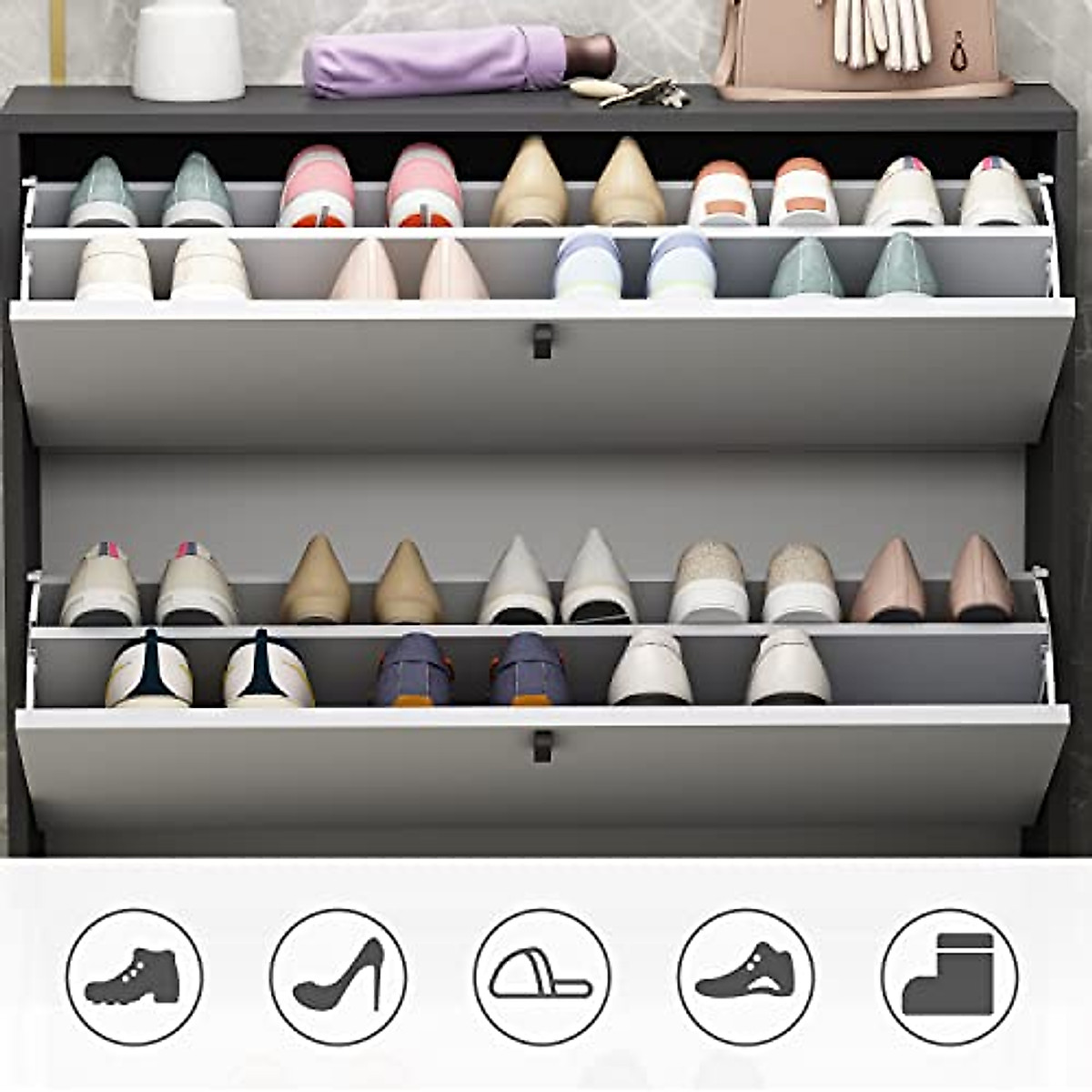 FUFU&GAGA Shoe Cabinet with 3 Flip Drawers for Entryway, Modern Freestanding Rack Storage Organizer (Grey/Dark Grey, 35.4”W x 9.4”D x 47.2”H)