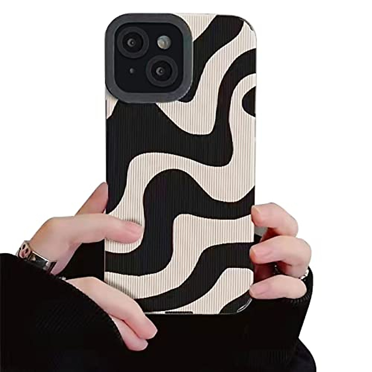 Yebowe Compatible with iPhone 13 Mini Case Cute Zebra Stripes Pattern for Women Girls Wave Aesthetic Elegant Soft Silicone Protective Case Cover for iPhone 13 Mini, Beige