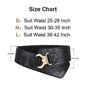 JASGOOD Women's Wide Elastic Stretch Adjustable Waist Belt Fashion Snake Pattern (Suit Waist 36-42 Inch, Black)