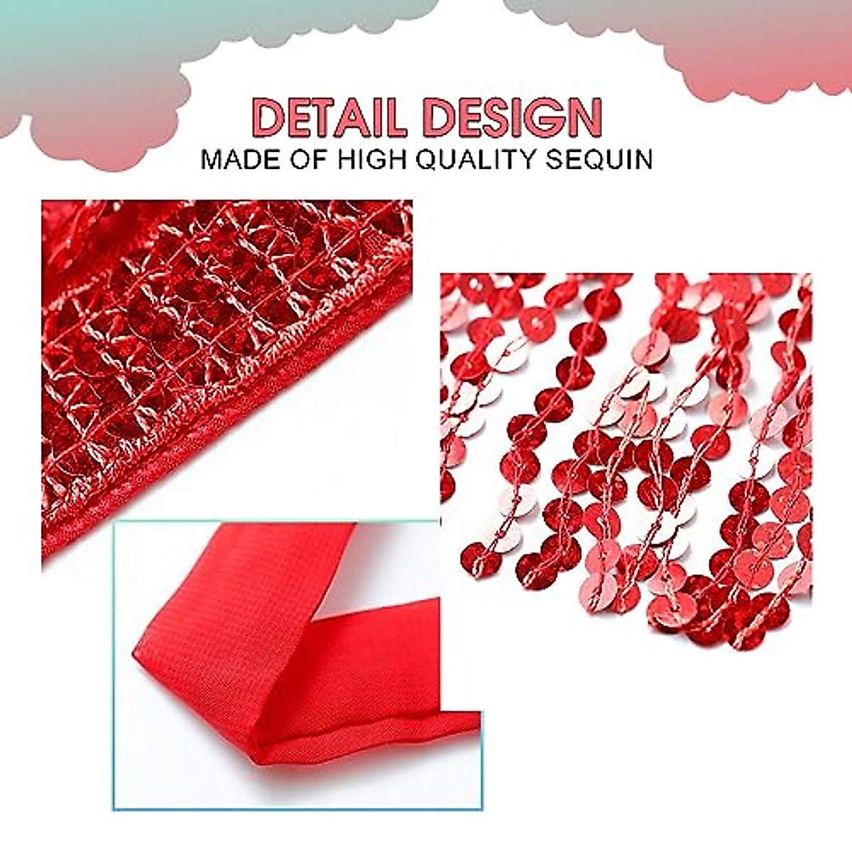 Victray Women Sparkle Sequin Skirt Belly Dance Mini Skirt Fringe Skirts Rave Hip Scarf Party Costume (Red)