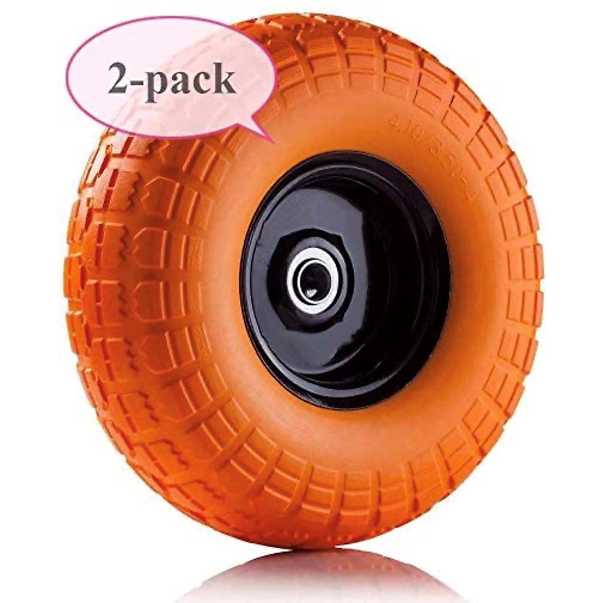 AFT PRO USA - 2-Pack 10' Flat Free Tires Air less Tires Wheels By AFT PRO USA with 5/8' Center - Solid Tire Wheel for Dolly Hand Truck Cart/All Purpose Utility Tire on Wheel (Orange)