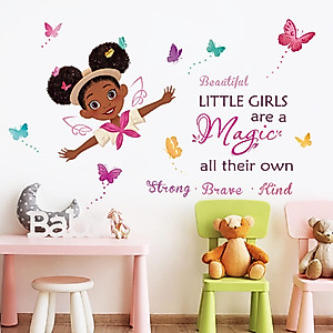 decalmile Black Girl Magic Adventure Wall Stickers Pink Butterfly Inspirational Quote Wall Decals Girls Bedroom Baby Nursery Daycare Wall Decor