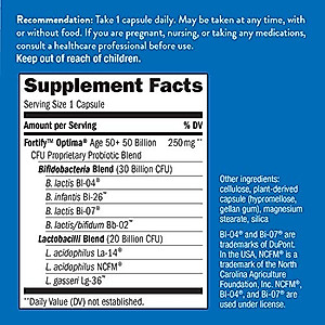 Nature's Way Fortify Optima Daily Probiotic for Men and Women 50+, 50 Billion Live Cultures per serving, Supports Digestive, Immune, and Colon Health*, 30 Vegan Capsules
