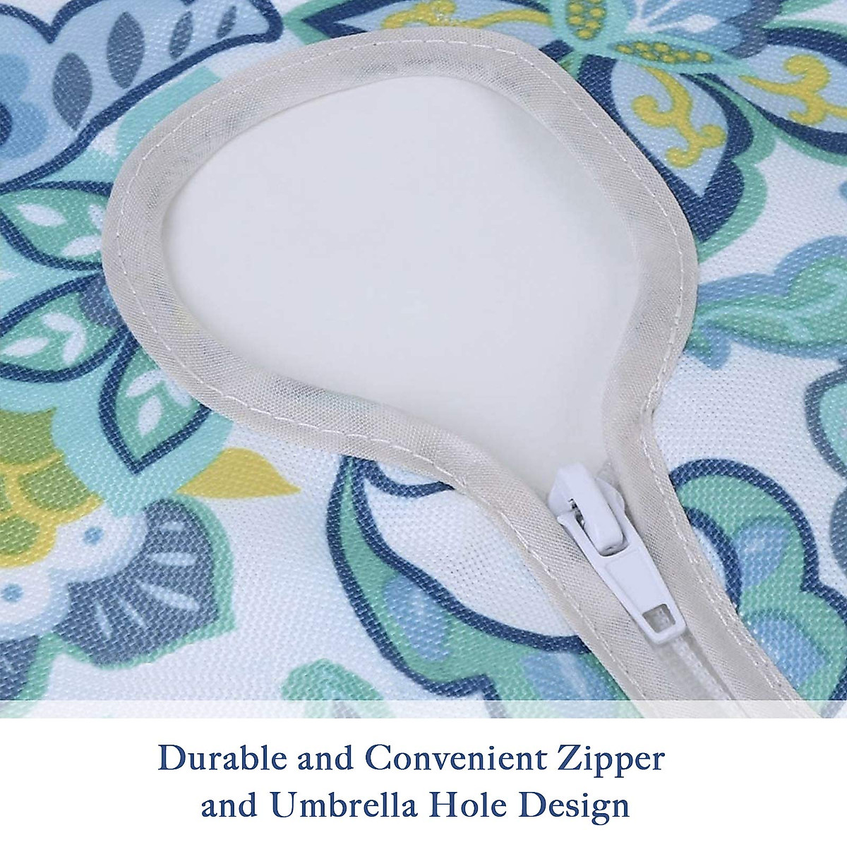 UMINEUX Outdoor Tablecloth with Umbrella Hole and Zipper, Spring/Summer Waterproof Table Cover for Picnic/BBQ/Garden(60" Round Navy&Green)