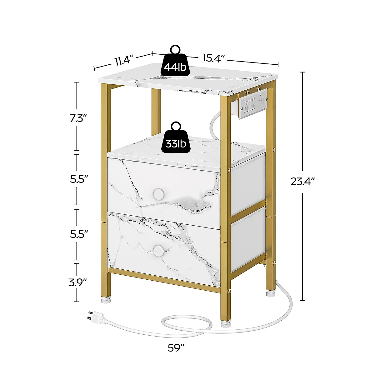 YATINEY Nightstands Set of 2 with Charging Station, End Table with LED Lights and Lazy Susan Organizer, Rotating Spice Rack, 2 Tier Spice Turntable Organizer ET12L2DM-SR22DW