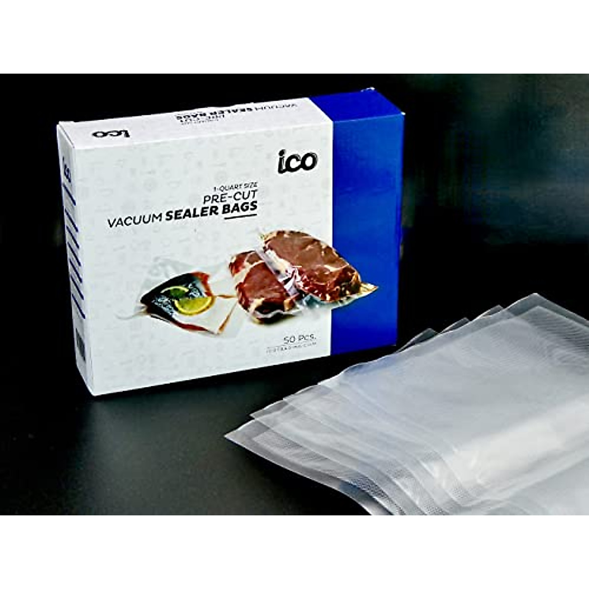 ICO Clear Vacuum Bags for FoodSaver, Quart size bags, 50 count (Vacuum Freezer Storage Bags) Certified BPA and Phthalate free