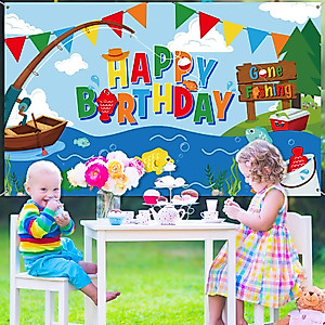 Gone Fishing Birthday Party Decorations Supplies Fisherman Birthday Banner Party Backdrop for Kids Boys Fishing Party Banner Photography Background Photo Booth 70.8 x 43.3 Inch