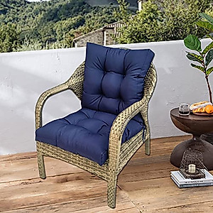 Outdoor Seat/Back Chair Cushion Tufted Pillow with Ties, 42 x 21”Tufted High Back Patio Chair Cushions All Weather Soft Thicken Rocking Chair Cushion for Indoor Outdoor Furniture (Navy Blue)