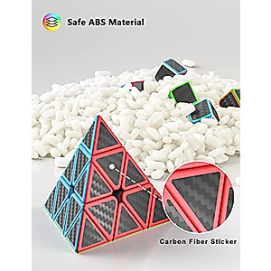 Vdealen Speed Cube Set, 2x2x2 3x3x3 Pyramid Magic Cube Set, Puzzle Cube Toys Birthday Party Christmas Stocking Stuffers Gift for Kids Teens Adults(Carbon Fiber Sticker)