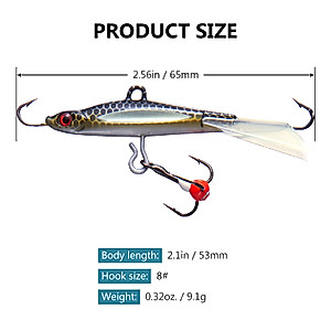BASSDASH Ice Fishing Lures with Glide Tail Wings Winter Ice Jigging Fishing Jigs for Bass Perch Walleye Pike
