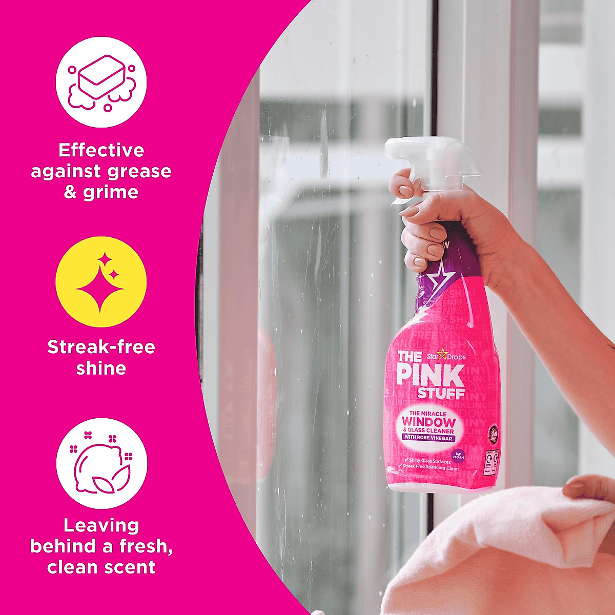 Stardrops - The Pink Stuff - The Miracle Multi-Purpose Spray, Window & Glass Cleaner, and Bathroom Foam Spray Bundle (1 Multi-Purpose Spray, 1 Window & Glass Cleaner, 1 Bathroom Foam Spray)
