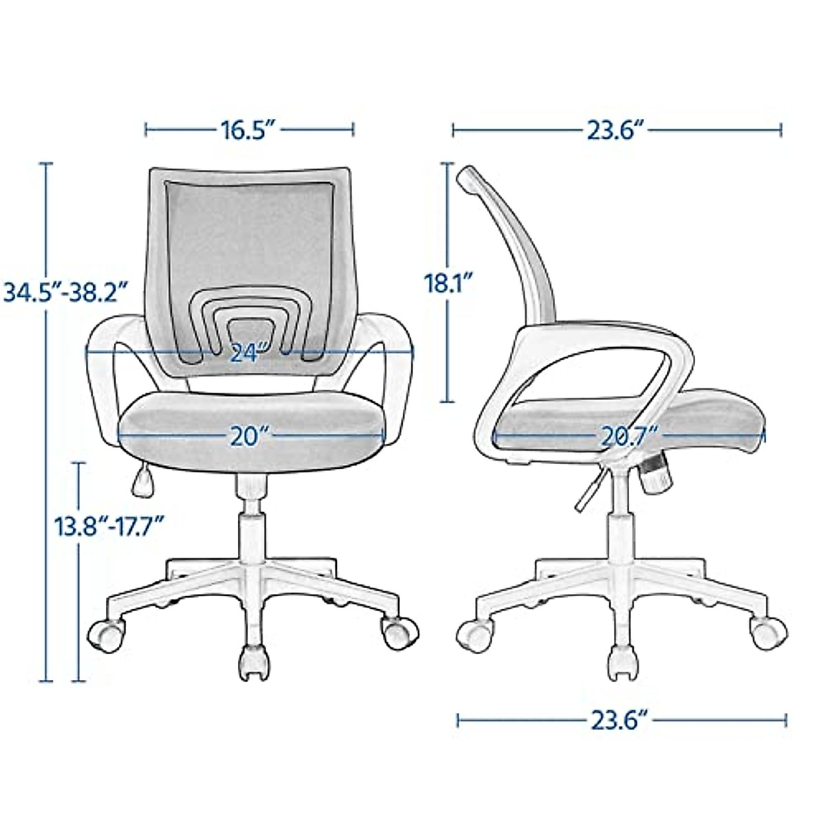 Ergonomic Office Desk Chair, Mid Back Thick Cushion Seat Computer Task Chair with Lumbar Support & Mesh Back, Swivel Rolling Adjustable Home Executive Gaming Chair for Home Office Reading Working