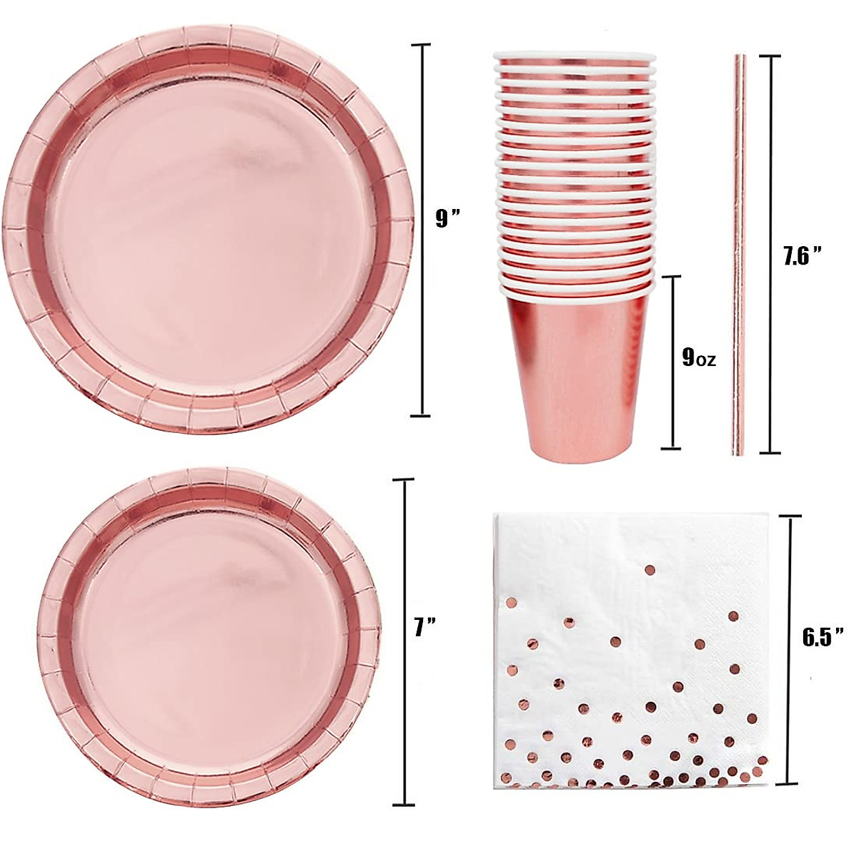 Rose Gold Birthday Party Favors for Women Rose Gold Plates and Napkins Party Supplies,Disposable Paper Plates and Cups Set for First Day of School,Bridal Shower,Baby Showers,Christmas, Serves 20