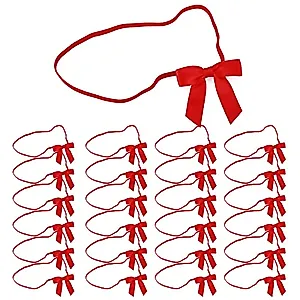 Meseey 50pcs 8 Inch Stretch Elastic Loops with Pre-Tied Red Ribbon Bows for Gift Wrapping,Baby Showers, Weddings, Christmas Boxes (8", Red)
