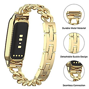 Bolesi Compatible with Fitbit Luxe Bands,Slim Metal Band Stainless Steel Adjustable Straps Replacement Bands for Fitbit Luxe Smart Watch for Women Men,Gold