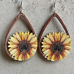 MELLIFO Western Cowgirl Cowboy Earrings Set Boho Vintage Handmade Bohemian Turquoise Cow Print Leather Wood Teardrop Dangle Earrings for Women Girls1