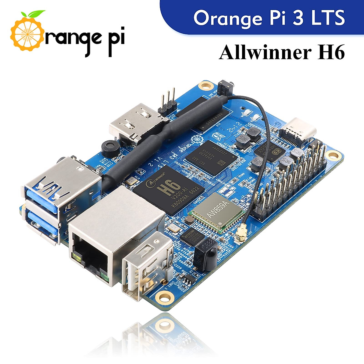 Orange Pi 3 LTS Allwinner H6 2GB LPDDR3 8GB EMMC Flash Quad Core 64 Bit Single Board Computer Support Android 9.0, Ubuntu, Debian Mini PC (PI3 LTS)