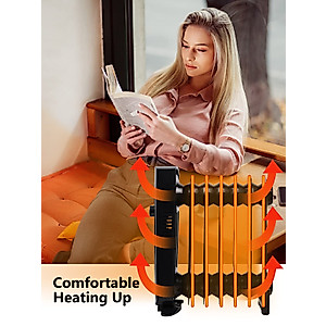 Mini Oil Filled Space Heater, JASUN Electric Radiator Heater with Adjustable Temperature, 700W Powerful Heating for Bedroom, Office, Living Room, Black