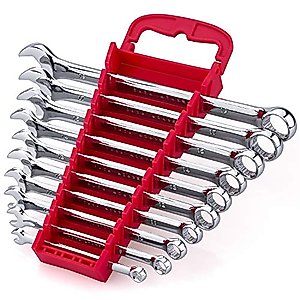 EFFICERE 10-Piece Premium Combination Wrench Set, Chrome Vanadium Steel, Long Pattern Design | Includes Metric Sizes 6, 8, 10, 11, 12, 13, 14, 15, 17, 19mm with Storage Rack Organizer