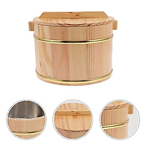 Wooden Rice Barrel Rice Bucket Wood Cooking Steamer: Wooden Steamed Cask Sushi Rice Cooling Bowl Rice Bowl Rice Cooking Tub with Lid for Home Restaurant Rice Sushi Bowl 20cm Kitchen
