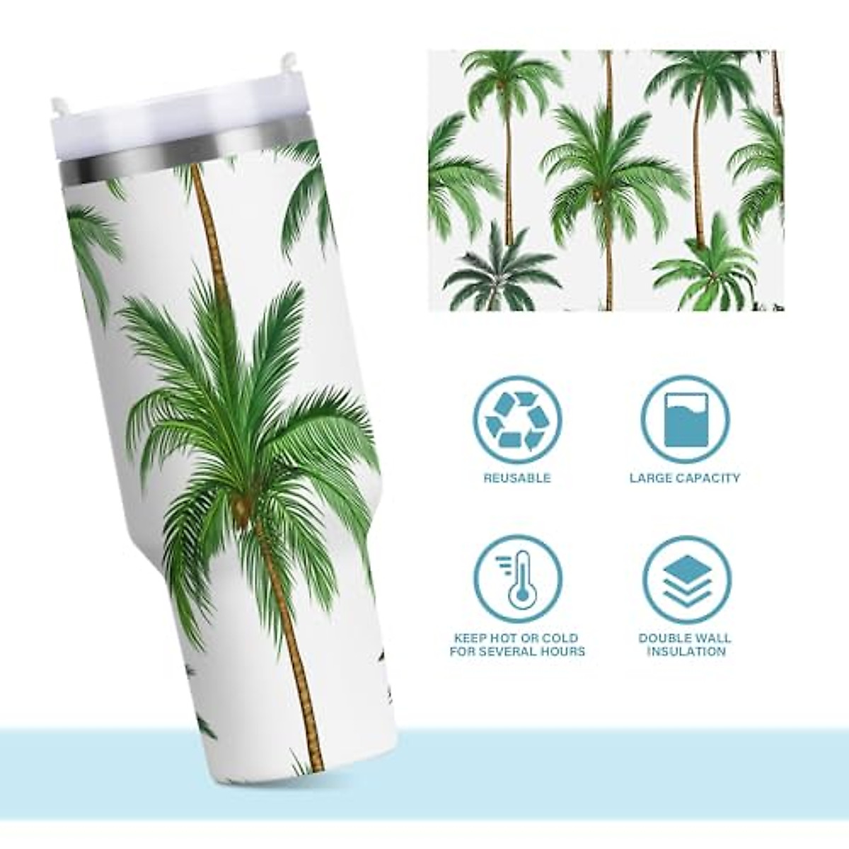 40 Oz Palm Trees Stainless Steel Tumbler with Lid and Straw Travel Insulated Tumblers