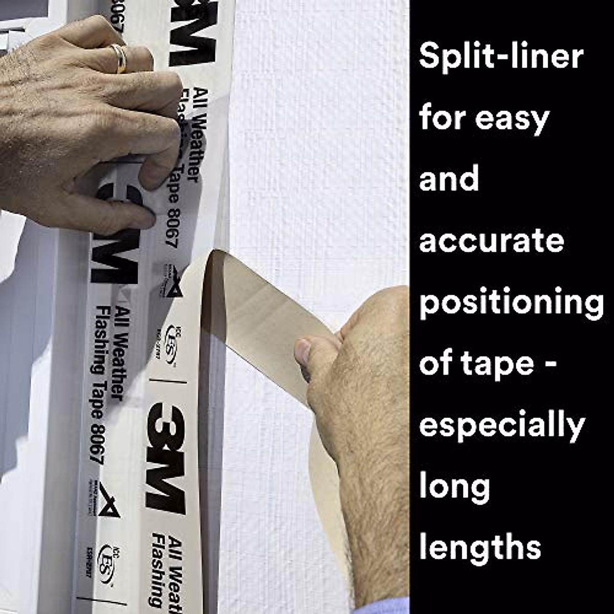 3M All Weather Flashing Tape 8067, 4 in x 75 ft, 1 Roll, Adhesive Backed Split Liner, Prevents Moisture Intrusion, Waterproof Flashing Seals Doors, Windows, Openings in Wood Frame Construction