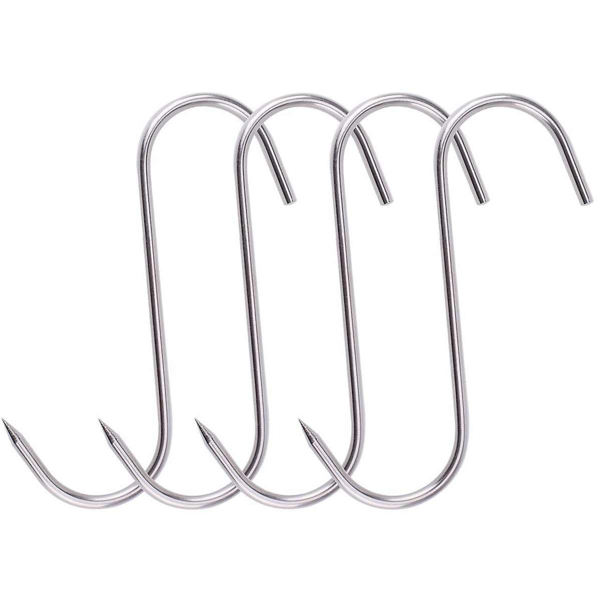 HONSHEN 8 Inch 6mm Meat Hook S-Hooks Stainless Steel Meat Hooks for Hanging Processing Butcher Hook 4Pack (Meat Hooks 6mm 8inch)