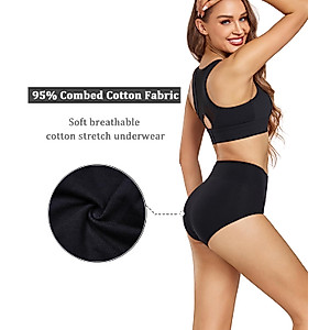 wirarpa Women's Postpartum Underwear High Waisted Ladies Cotton Panties Full Coverage Briefs 5 Pack Black X-Large