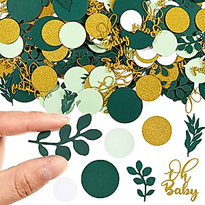 400 Pieces Baby Shower Confetti Sage Greenery Baby Gender Reveal Confetti Table Scatter Confetti with Eucalyptus, Gold Baby Letter, Sprinkles Confetti for ​wedding Birthday Party Decor