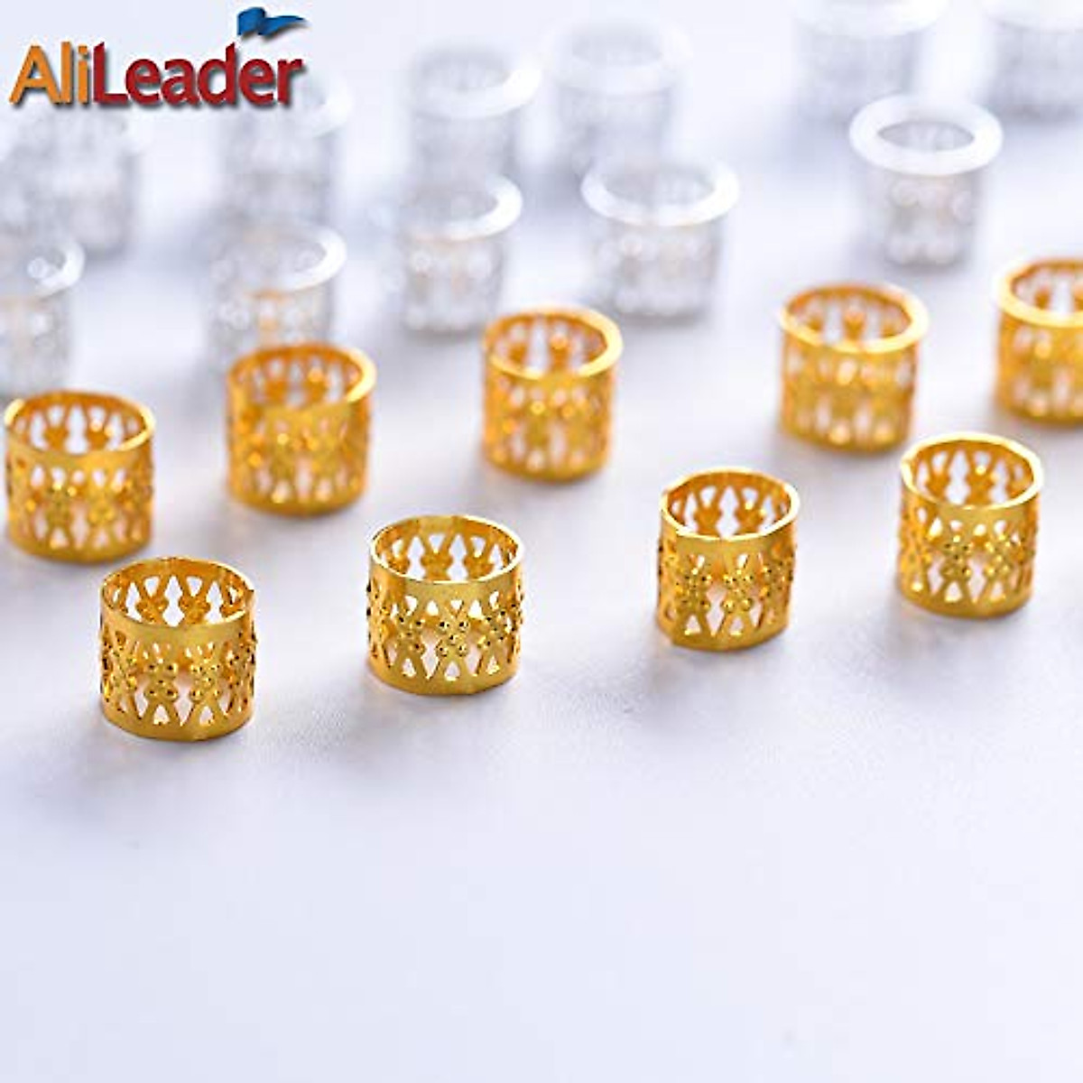 Alileader 100pcs Gold Hair Accessories - Hair Beads for Dreadlocks, Braids and Locs, Hair Clips, Hair Cuffs and Jewelry (Golden)