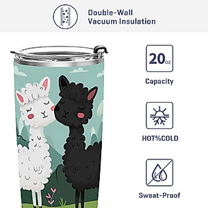 Wassud Cartoon Alpaca 20 oz Tumbler with Lid and Straw Stainless Steel Double Wall Vacuum Tumblers Insulated Travel Coffee Mug for Cold and Hot Drinks