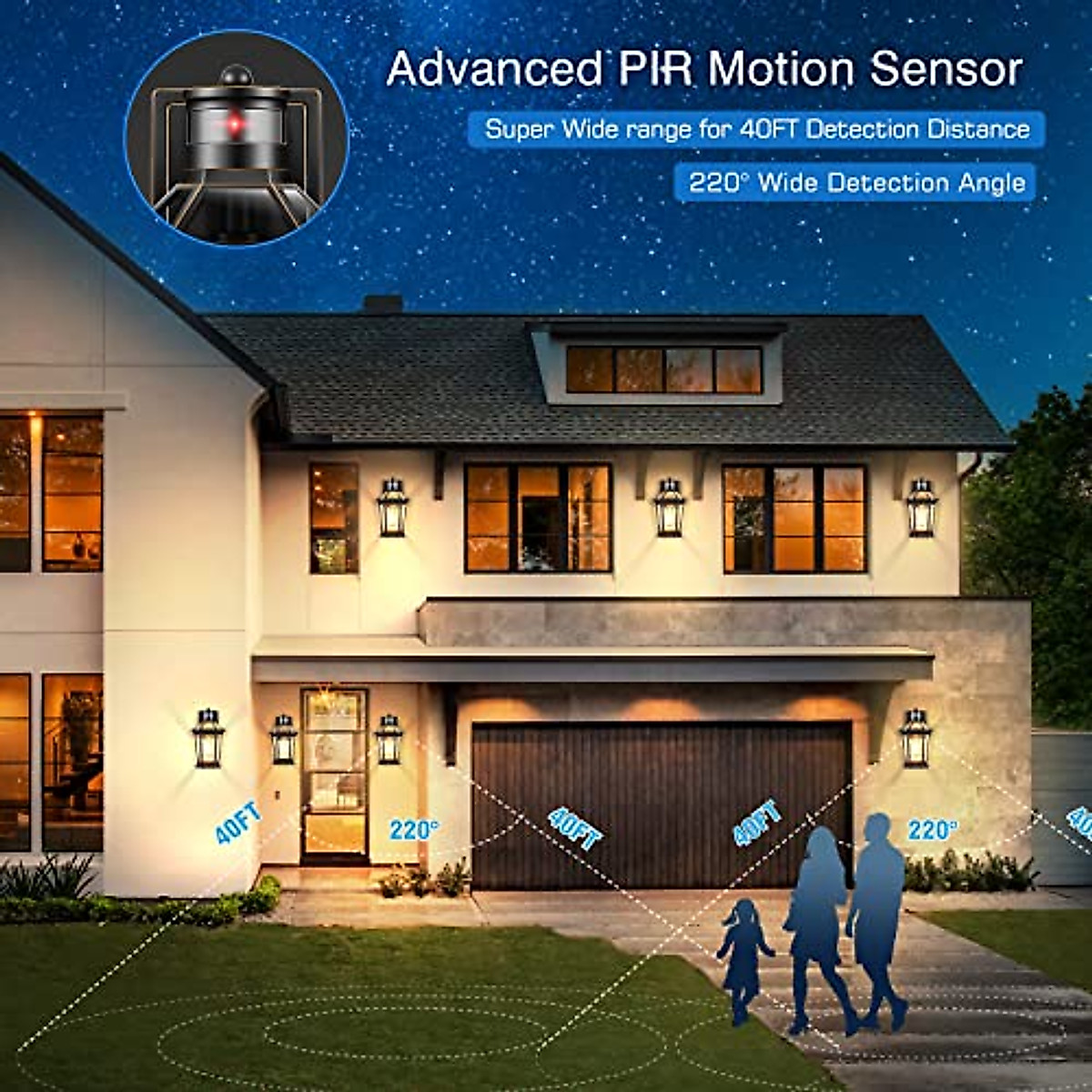 VIANIS Motion Sensor Exterior Light Fixture, 2 Pack Dusk to Dawn Outdoor Light Wall Mount, Anti-Rust Aluminum Outside House Lights,Farmhouse Coach Lantern for Porch, Entryway, Garage, Front Door