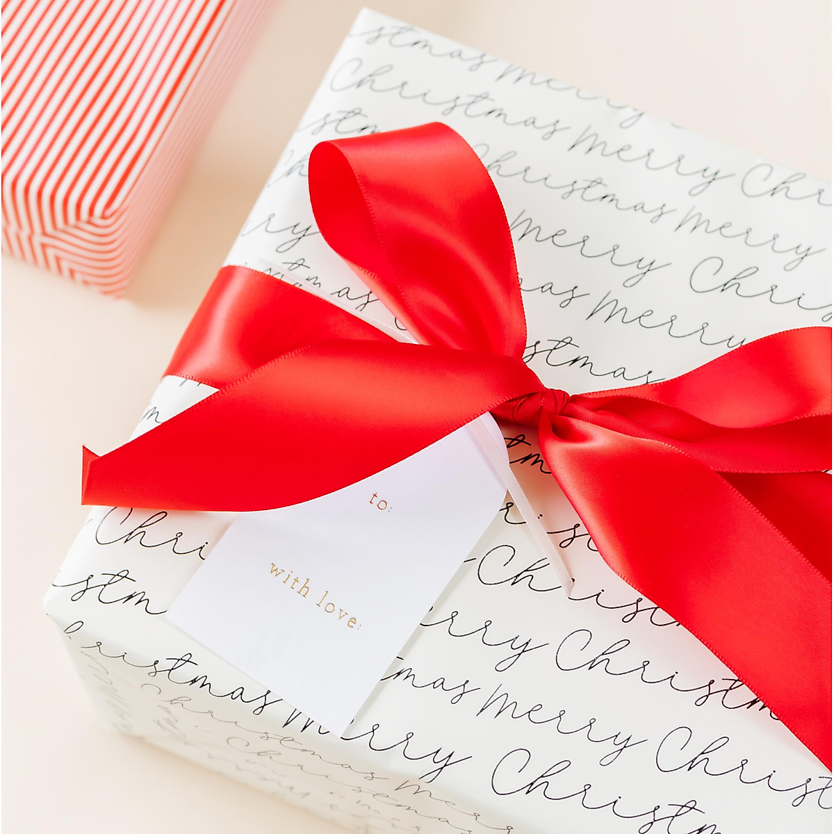 Merry Market 3-pack Premium Satin Christmas Wrapping Paper, Minimal Holiday Gift Wrap, Red Stripe, Solid Green and Merry Christmas - 30” x 168” per roll, 105 square feet total