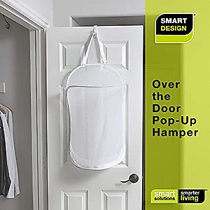 Smart Design Deluxe Mesh Over The Door Pop Up Hamper w/ Hook & Adjustable Strap - VentilAir Mesh Material - for Laundry & Clothes - Home - (Holds 3 Loads) (17 x 28 Inch) [White]
