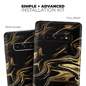 DesignSkinz Black & Gold Marble Swirl V7 Protective Vinyl Decal Wrap Skin Cover Compatible with The Samsung Galaxy S20 (Screen Trim & Back Glass Skin)