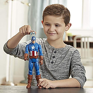 Avengers Marvel Titan Hero Series Blast Gear Captain America, 12-Inch Toy, with Launcher, 2 Accessories and Projectile, Ages 4 and Up , Blue