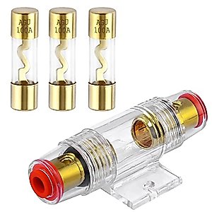 OWOFYDR Car Stereo Fuse Holder 100 Amp-Size 4-8 AWG Inline Waterproof Fuse Holder Three 100A AGU Type Fuses for Car Audio/Alarm/Amplifier/Compressor (1 Set)