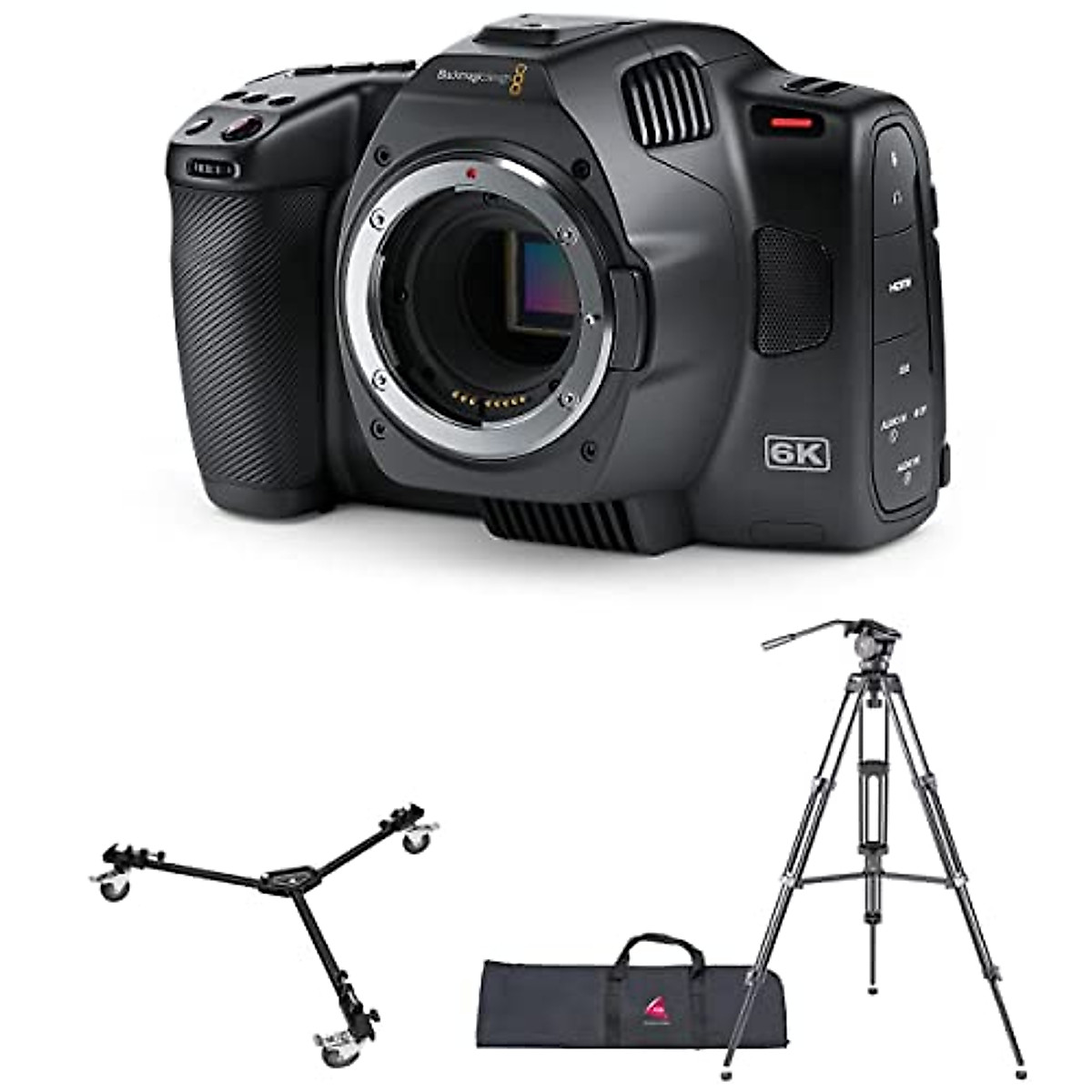 Blackmagic Design Pocket Cinema Camera 6K G2 Bundle with 3Pod Aluminum Tripod, Universal Tripod Dolly