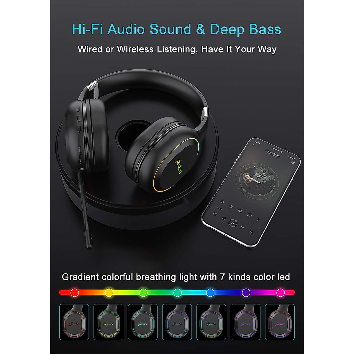 Meseto Wireless Bluetooth Noise Cancelling Headphones with Microphone, Foldable Over-Ear Headset with Comfortable Protein Earpads, 60 Hours Playtime, for Travel/Work, Black