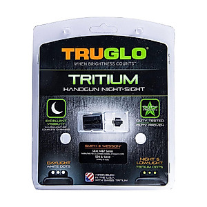 TruGlo Tritium Glow in the Dark Compact Pistol Optic with Transitioning Green and White Dot for Smith & Wesson M&P Series Pistols, Black