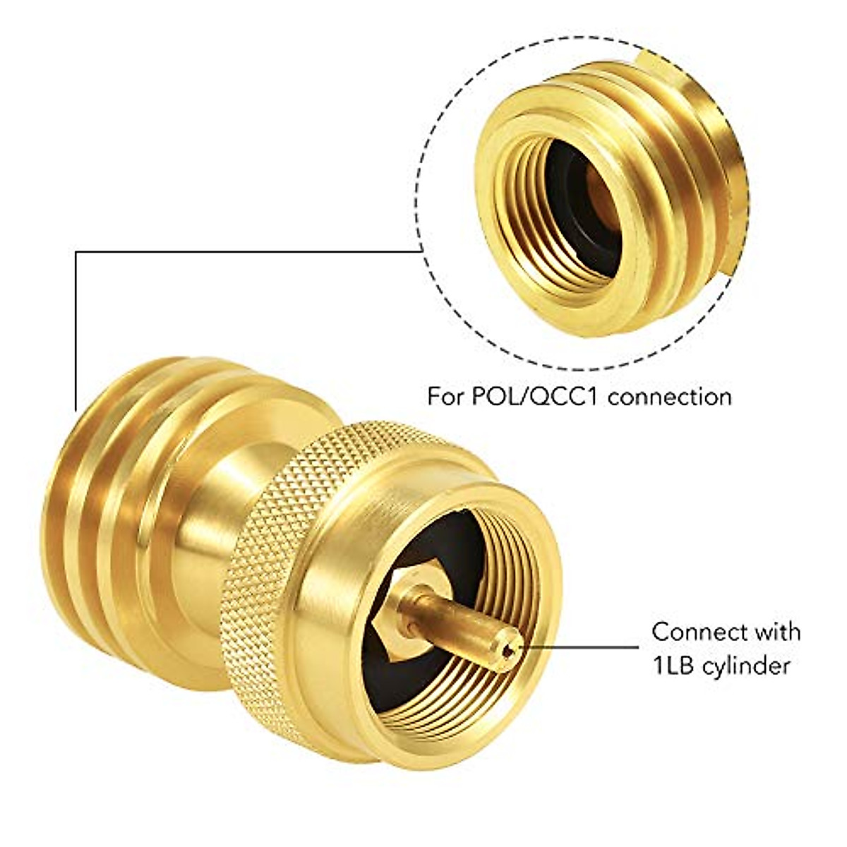 Joywayus Solid Brass Saver Adapter 1 LB Round Propane Adapter Converter Universal Small Bottle for Gas Grill and Propane Tree - 1''-20 Male Throwaway Cylinder Thread