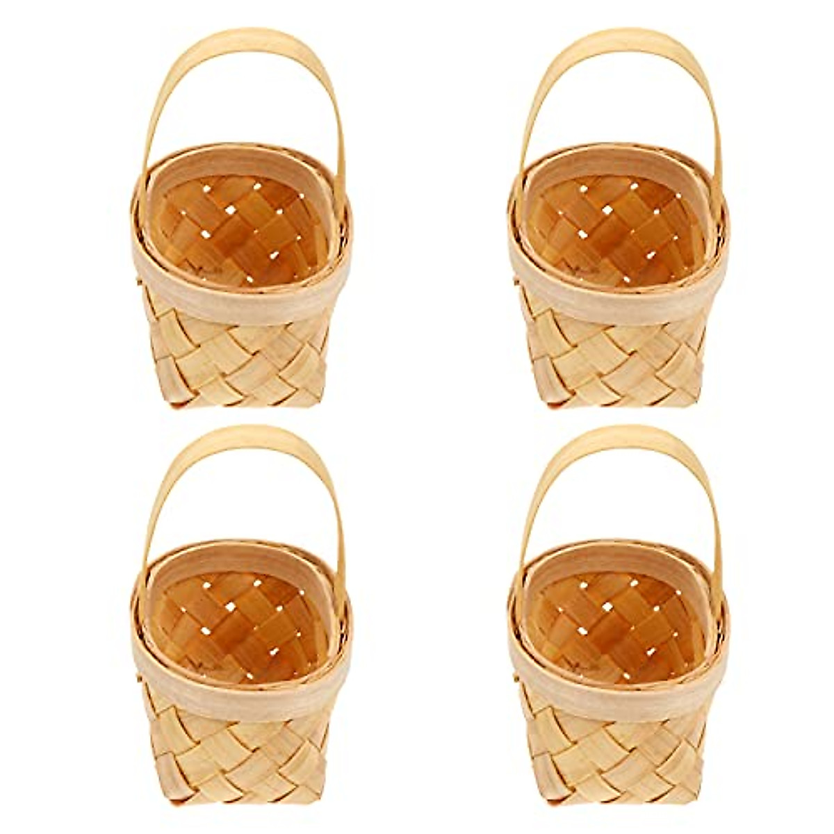 DOITOOL 4pcs MIni Woven Baskets Small Handmade Baskets with Handles Braided Basket Wood Chip Basket Hanging Baskets for Egg Gifts Home Decor 6. 5X4. 5CM