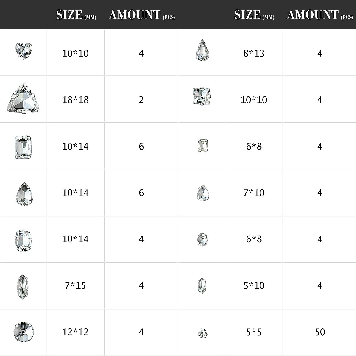 Dowarm White Sew on Rhinestones 104 PCS Mixed Shapes Glass Sew on Crystals for Crafts Metal Flatback Claw Gemstones for Jewelry Making Costumes Clothes Garment, Crystal Clear